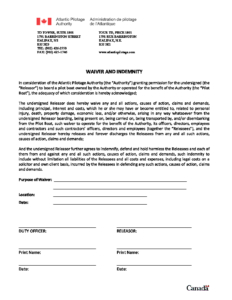 APA Waiver and Indemnity | Atlantic Pilotage Authority